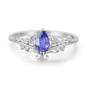 AZURA JEWELRY NEW YORK Lotus Tanzanite Ring White Gold Vermeil - Silver