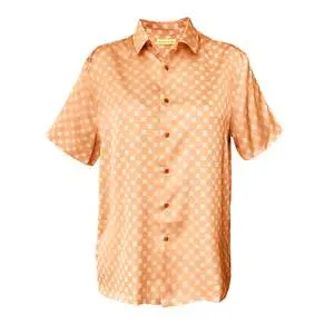 JANARA JONES Apricot Satin Short Sleeve Printed Shirt - Orange
