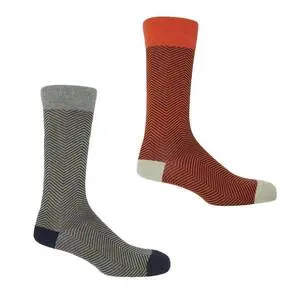 PEPER HAROW - MADE IN ENGLAND Orange & Grey Lux Taylor Socks Two Pack - Gray/orange