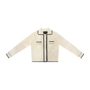 ROCH PEREL Neutrals Cream Trimline Collar Cardigan - Black