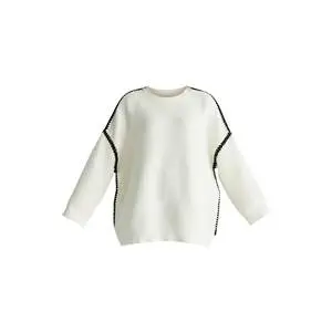 PAISIE Ribbed Jumper With Contrasting Embroidery - White