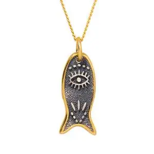EBRU JEWELRY Gold / Silver Abundance Fish Pendant Evil Eye Sterling Silver Necklace Gold - Gold/silver