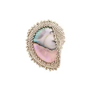 Oana Savu Silver / Blue Silver Beaded Nautilus Seashell Goddess Brooch Gold Sterling Silver Pin - Silver/blue