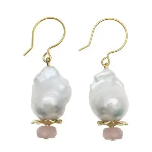 FARRA Baroque & Rose Quartz Dangle Earrings - White