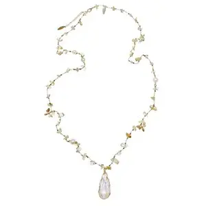 FARRA Citrine With Baroque Pearl Pendant & Bee Charms Multi-way Chain Necklace - Orange