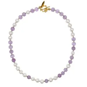 FARRA Amethyst With Freshwater Pearls Simple Choker - Yellow