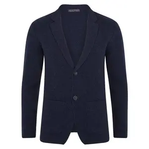 PAUL JAMES KNITWEAR Midweight Lambswool Benedict Knitted Blazer Oxford - Blue