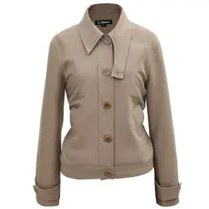 SMART AND JOY Buttoned Collar Short Jacket - Brown