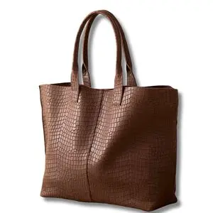 JUAN-JO Dark Croc Embossed Extra Large Tote Bag Maxi - Brown