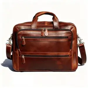 TOURI Genuine Leather Briefcase With Multiple Pockets