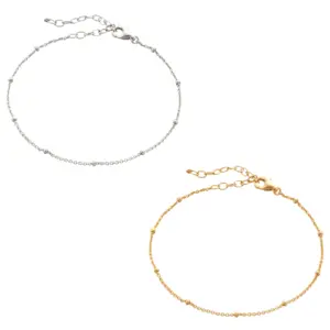 SPERO LONDON Bead Curb Chain Sterling Silver Adjustable Satellite Bracelet Multi Pack Multicolour - Gray