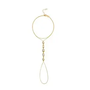 LINYA JEWELLERY Geometric Stone Sahmaran Silver & Plated Bracelet, Hand Chain - Gold