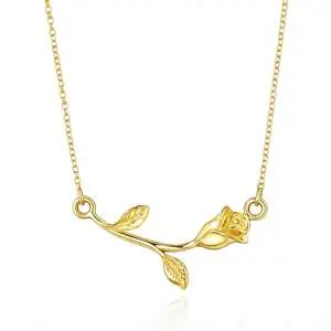 UNALOE Romantic Rose Stem Necklace Vermeil – Elegant Floral Pendant - Gold
