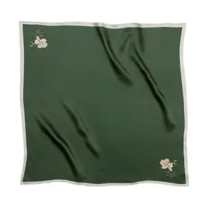 RAINSISTERS Small Minimal Floral Natural Silk Scarf - Green