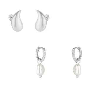 SPERO LONDON Pear Teardrop And Huggie Pearl Drop Earrings In Sterling - Silver