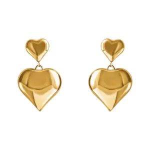 LAURA GRAY Double Puffed Heart Post Earrings - Gold