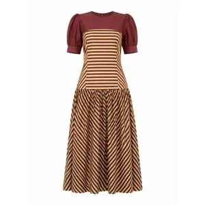 Carmen Says Burgundy Striped Maxi Dress With Puff Sleeves