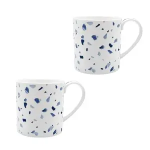Twig New York Terrazzo Azzurro Set Of Two Mugs - White