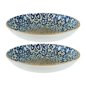 Turgla Home Blue / Brown Alhambra Round Decorated Porcelain Dinner Bowl Set Of Two - Blue/brown