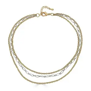LONI PAUL JEWELRY Gold / Silver Mixed Metal Delicate Three Strand Necklace - Gold/silver