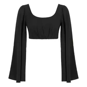 LILAMIE Amalfi Relaxed Fit Bell Sleeve Crop Top - Black