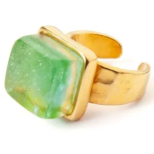 SMART GLASS JEWELRY Recycled Glass Mosaic Cube Confetti Ring Gold - Yellow