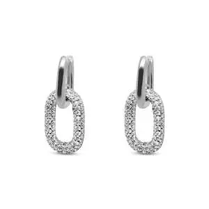 CLEMENCE WREN Huggie Earrings With Bright Pave Gemstone Charm - Silver
