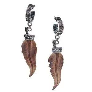 GEM KINGDOM Silver / Grey Sterling Silver Feather Drop Earrings Mother Of Pearl - Silver/grey
