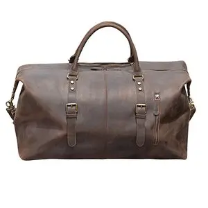 TOURI Zip Detail Genuine Leather Holdall Worn Dark - Brown