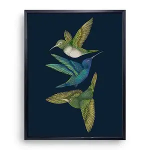 EMILY CARTER Antique Hummingbirds Iii Indigo Fine Art Print L - Blue