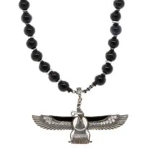 EBRU JEWELRY Guardian Angel Faravahar Pendant Necklace With Tourmaline - Black/silver