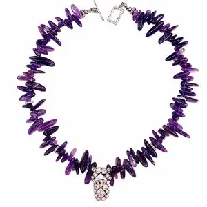 Way To Chic Amethyst Necklace And Crystal Pendant - Purple