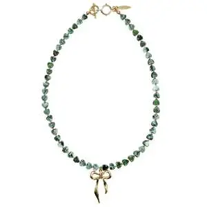FARRA Dot Agate With Bowknot Pendant Necklace - Green