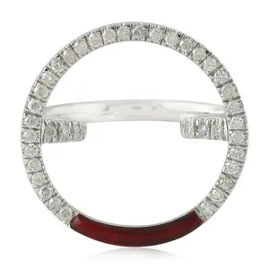 ARTISAN White / Red Diamond Circle Open Ring With Red Enamel In 14k White Gold - White/red