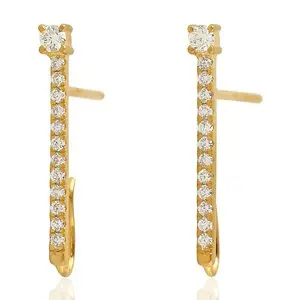 ARTISAN 18k Yellow Gold Diamond Bar Drop Earrings - White