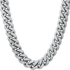 STEELTIME Stainless Steel 14mm Miami Heavy Cuban Necklace Chain With Box Clasp 30 Inch - Silver