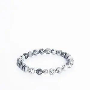ADDICTED2 Grey / Silver Andraste Handmade Sterling Silver Bracelet With Round Picasso Jasper Stones - Grey/silver