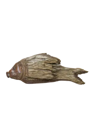 Botanical Boys Driftwood Hand Carved Fish One One Six Twelfth - Brown