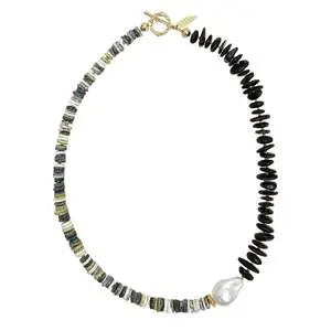 FARRA Tourmaline And Shells With Baroque Pearl Necklace - Black