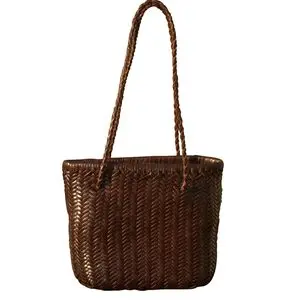 RIMINI Zigzag Woven Leather Handbag ‘bianca' Dark