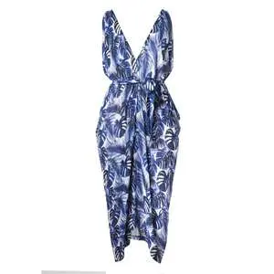 COCO RIKO IBIZA Maya Kaftan Dress Indigo Leaf - Blue