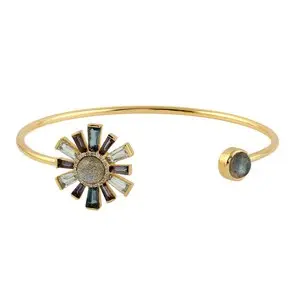 ARTISAN Iolite, Labradorite, Topaz & Diamond Open Cuff Bracelet In 18k Yellow - Gold