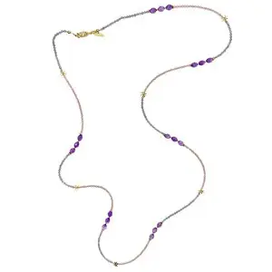 FARRA Gemstone Color Matching Versatile Long Necklace - Purple