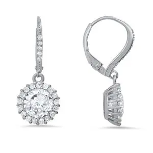 KYLIE HARPER Halo Diamond Cz Leverback Earrings In Sterling - Silver
