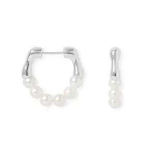 PEARLS OF THE ORIENT ONLINE Sterling Silver Bamboo Hoop Earrings With Cultured Freshwater Pearls - White/silver