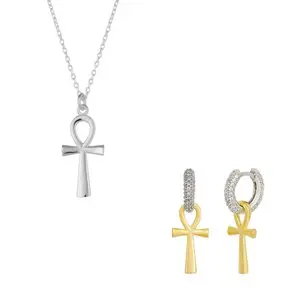 SPERO LONDON Sterling Egyptian Ankh Necklace & Earring Set - Silver