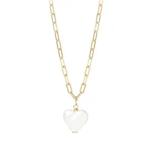 MURU Pearl Heart Paperclip Necklace - Gold