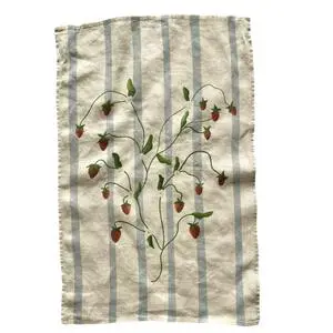 QUEEN OF THE RODEO Linen Tea Towel Strawberry Vines - Blue