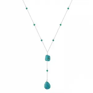 SHADED THE LABEL Silver / Blue Olyssa Turquoise Silver Droplet Necklace - Silver/blue