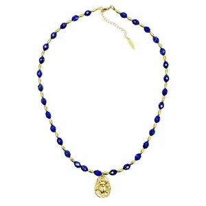 FARRA Lapis With Coin Pendant Necklace - Blue